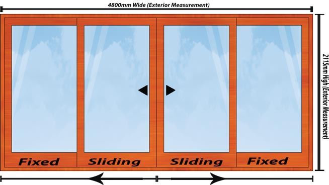 4800mm Wide Full Pane Slider 4 Door - Sliding Doors - Doors Direct